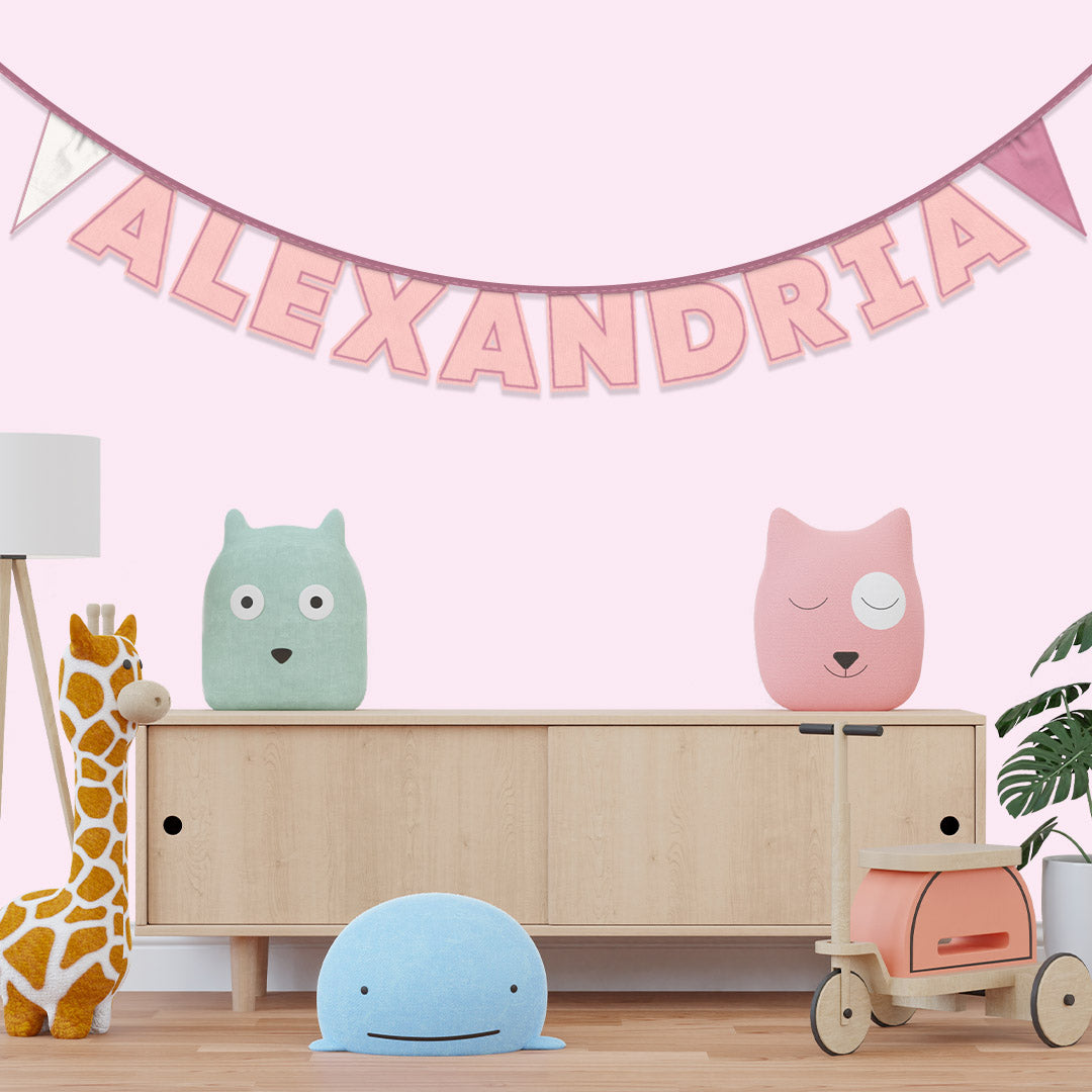 Personalised 10 Letter Name Bunting in Soft Pink