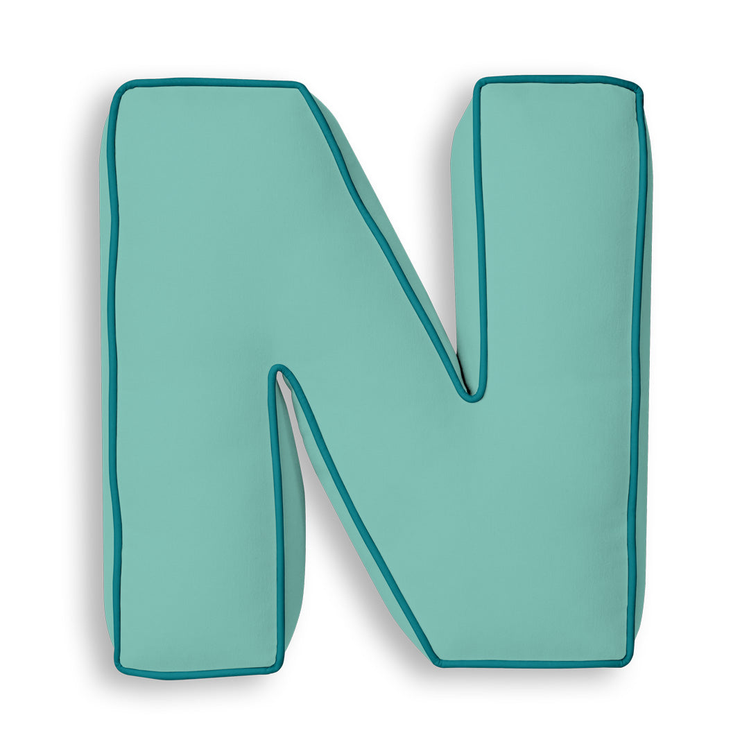 Personalised Letter Cushion 'N' in Soft Teal